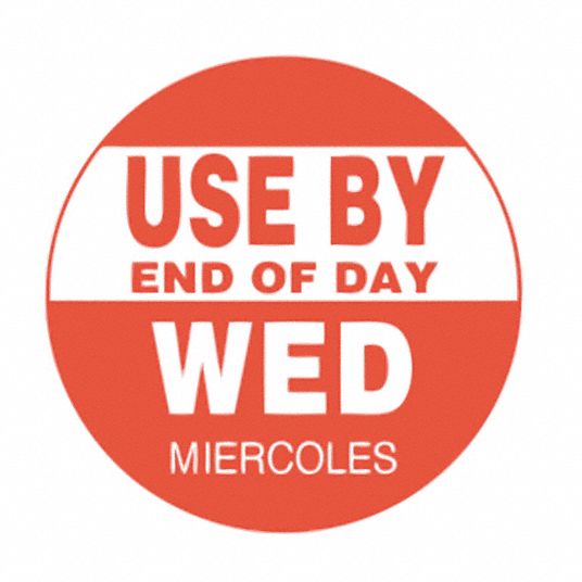 Removable Day Label, Paper, Circle, Width 3/4 in, Height 3/4 in, 4000 ...