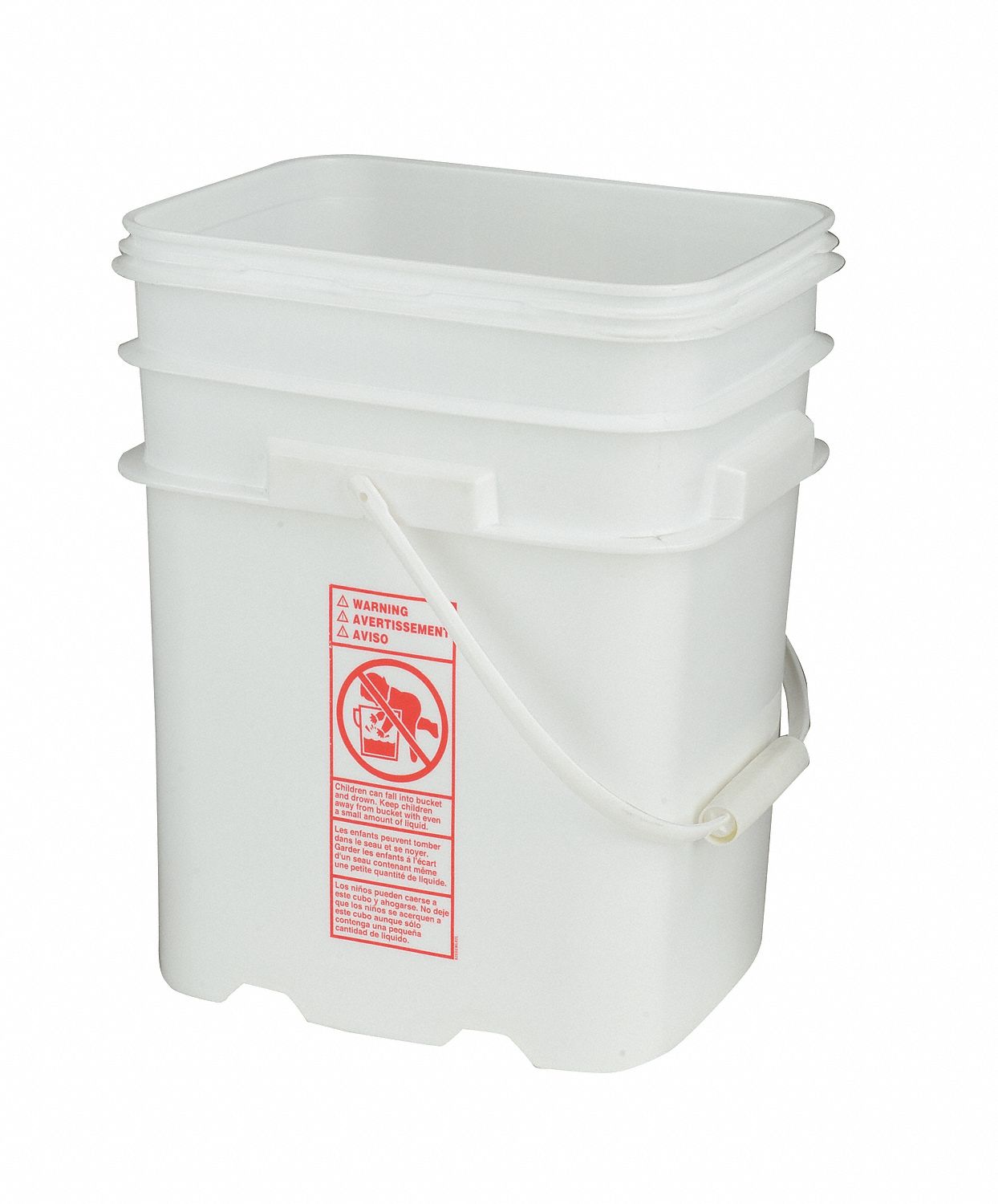 Pail: Rectangular, 5 gal Capacity, Plastic, White, 14 1/2 in Ht - Grainger