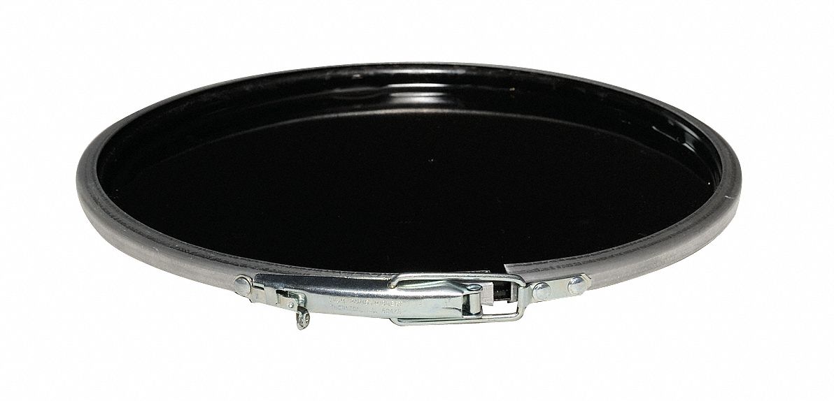 5-Gal Locking Ring Cover: Lined, Round, Steel, Black, 12 in Dia, 1/2 in ...