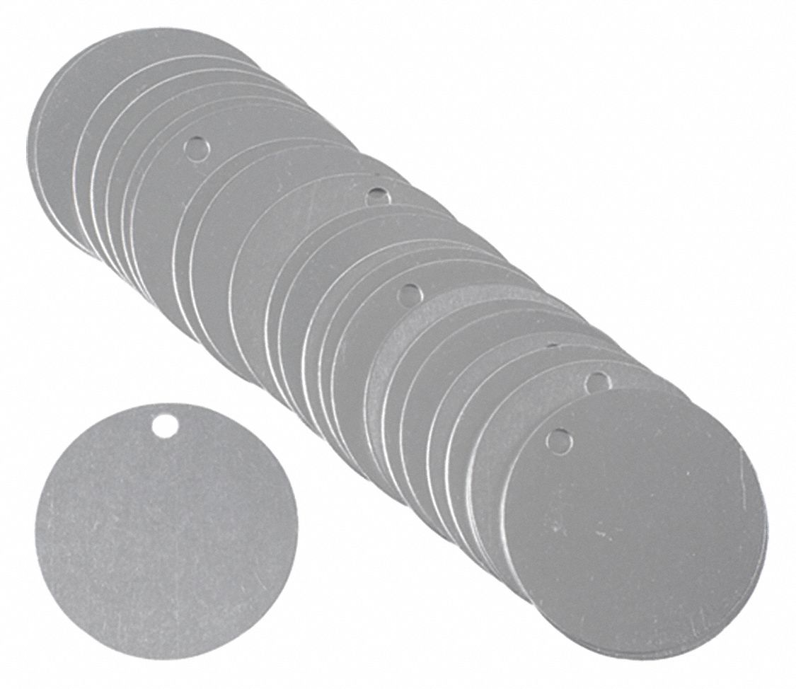 BRADY, Aluminum, 1 1/2 in Dia, Blank Tags - 8AN16|49904 - Grainger