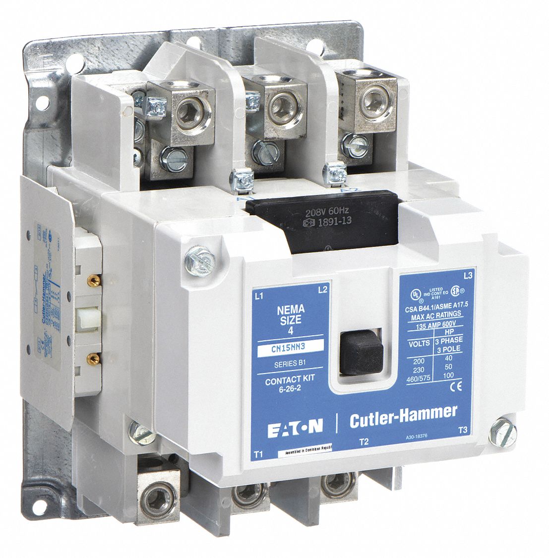 EATON, Non-Reversing, 3 Poles, NEMA Magnetic Contactor - 6HGG8|CN15NN3E ...