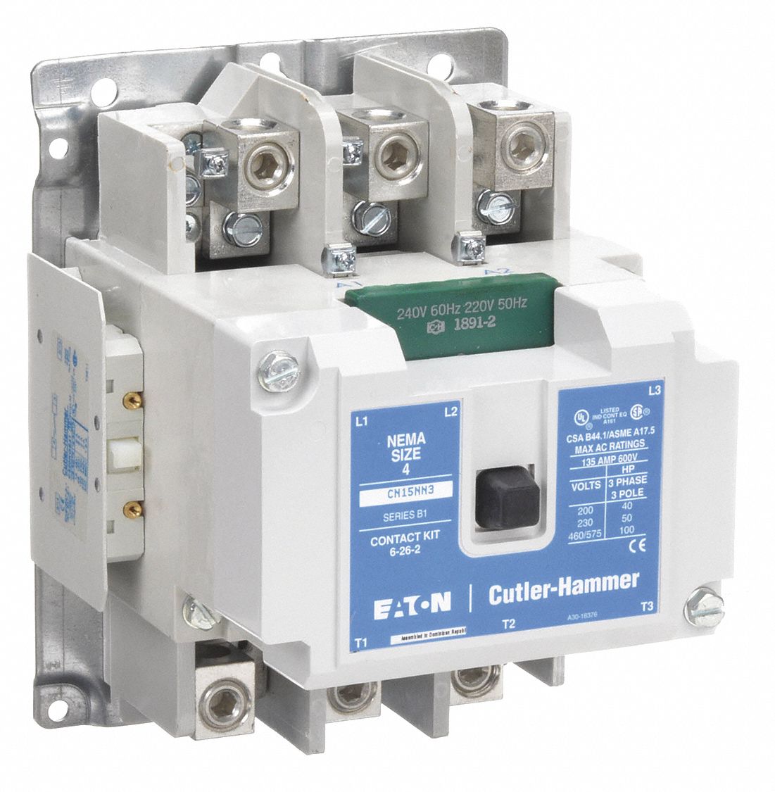EATON, Non-Reversing, 3 Poles, NEMA Magnetic Contactor - 6HGG9|CN15NN3B ...