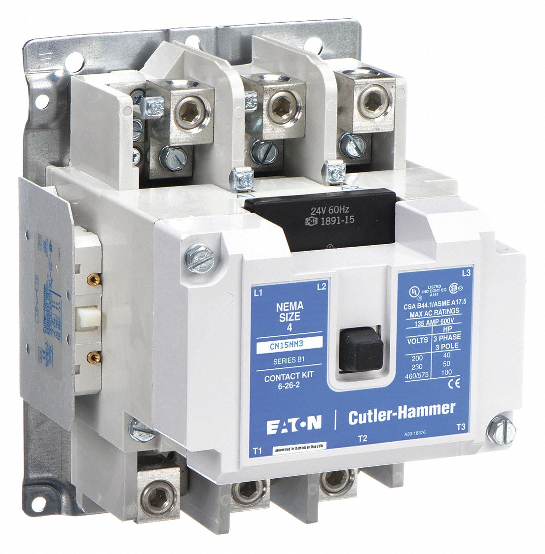 EATON, Non-Reversing, 3 Poles, NEMA Magnetic Contactor - 6HGH1|CN15NN3T ...