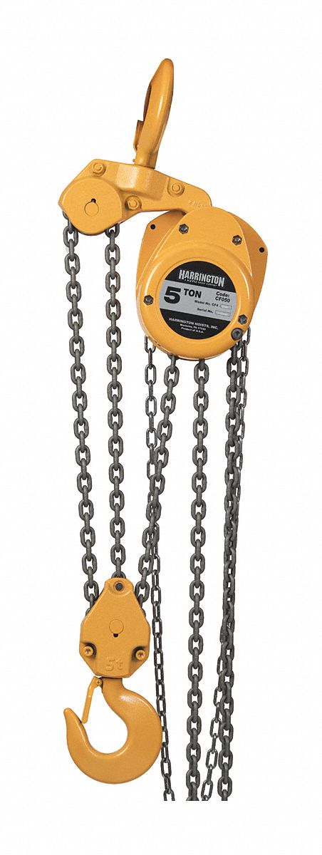HARRINGTON, Hook Mounted - No Trolley, 10,000 lb Lifting Capacity, Manual Chain Hoist - 6HJH1 ...