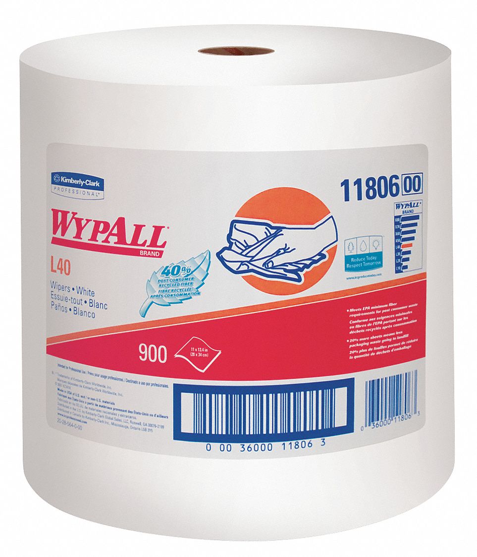 Wypall Wiper Rolls, 11 in x 13 2/5 in, Number of Sheets 900, White ...