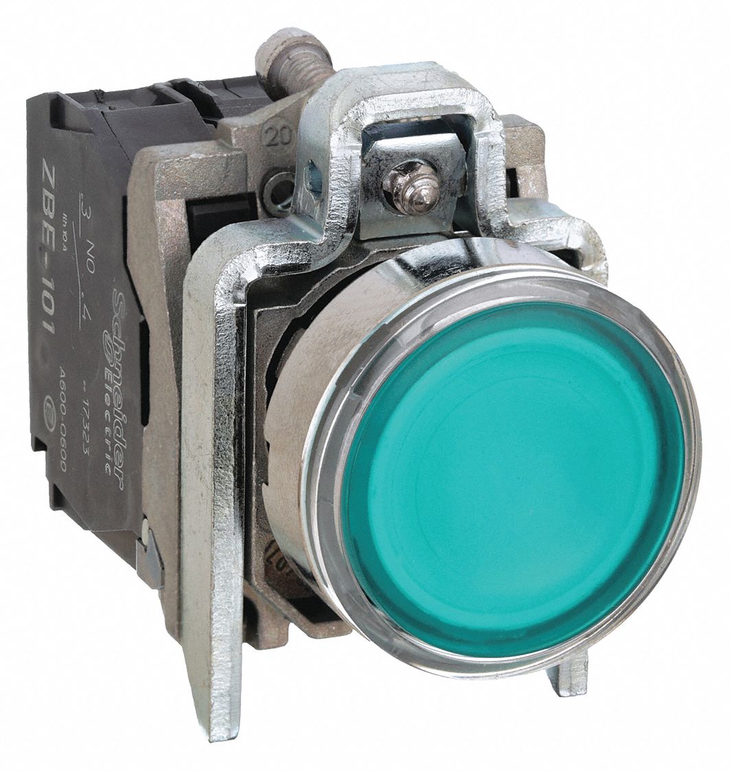 SCHNEIDER ELECTRIC, Illuminated, Flush Profile, Illuminated Push Button - 6HL11|XB4BW33G5 - Grainger