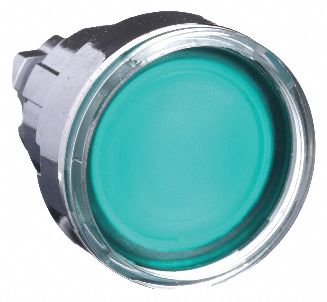 SCHNEIDER ELECTRIC, Green, 22 mm Mounting Size, Flush Push Button - 6HR58|ZB4BW333 - Grainger