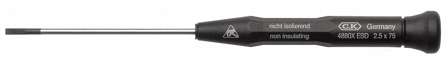 ESD Screwdriver, Tip Size 3/32 in, Keystone Slotted, Overall Length 6 ...