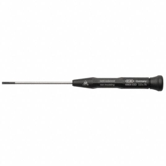 ESD Screwdriver, Tip Size 3/32 in, Keystone Slotted, Overall Length 6 ...