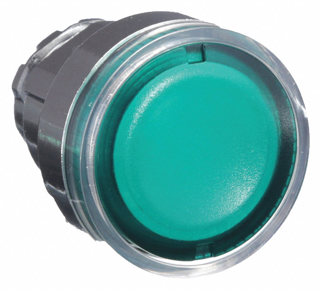 SCHNEIDER ELECTRIC, Green, 22 mm Mounting Size, Flush Push Button - 6HR57|ZB4BW33 - Grainger