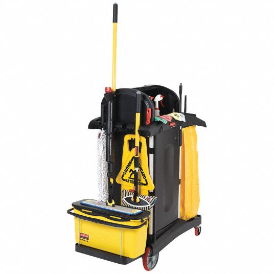RUBBERMAID COMMERCIAL PRODUCTS Microfiber Janitor Cart: 34 gal Waste ...