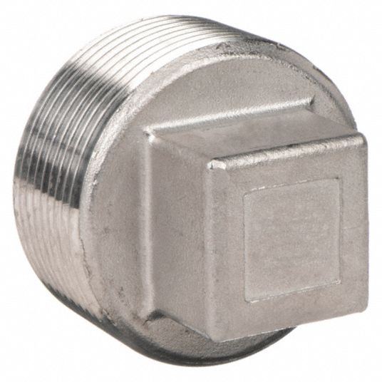 316L Stainless Steel, 1 1/2 in Fitting Pipe Size, Square Head Plug ...