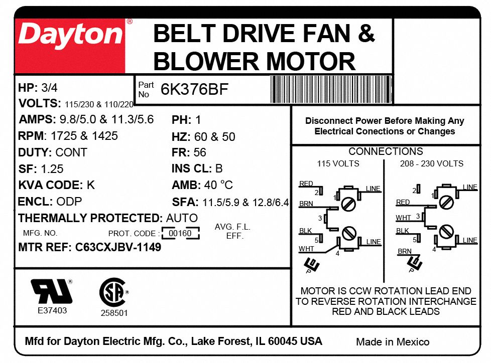DAYTON Belt Drive Motor: 1 Speed, Open Dripproof, Cradle Base Mount, 3/ ...