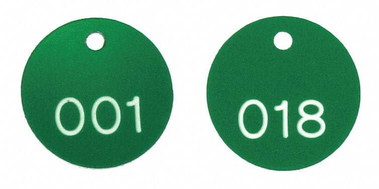 ACCUFORM Engraved Numbered Tags: Plastic, 1 1/8 in Dia, 101-200, Green ...