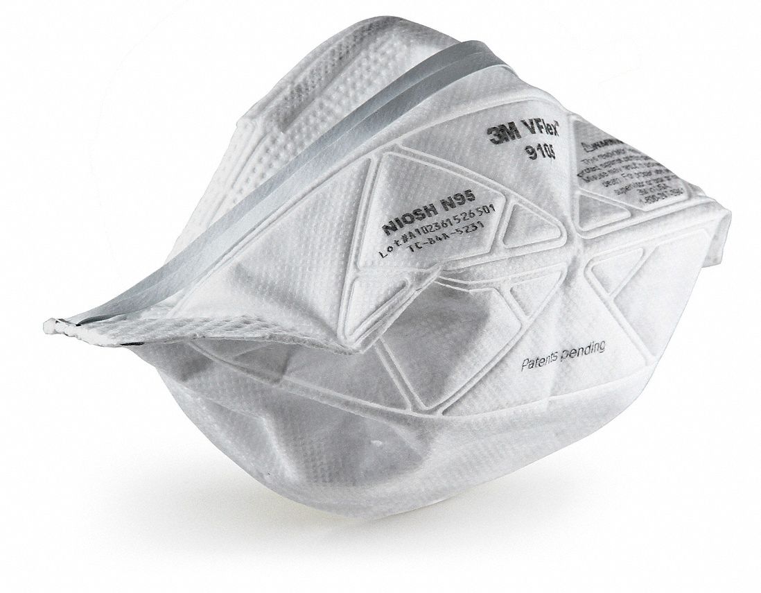 3M Disposable Respirator: Dual, Non-Adj, Metal Nose Clip, Std, White, M ...