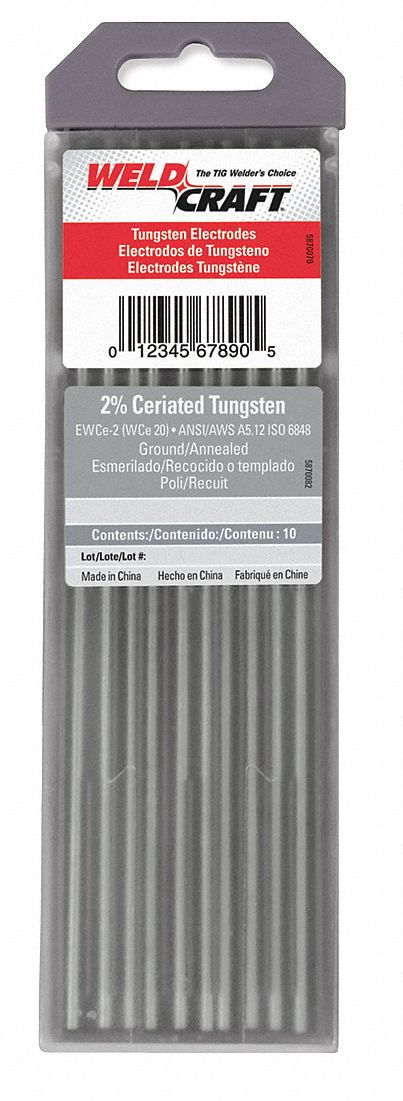 MILLER ELECTRIC Tungsten Electrode: Ceriated, 0.04 in x 7 in, Gray ...