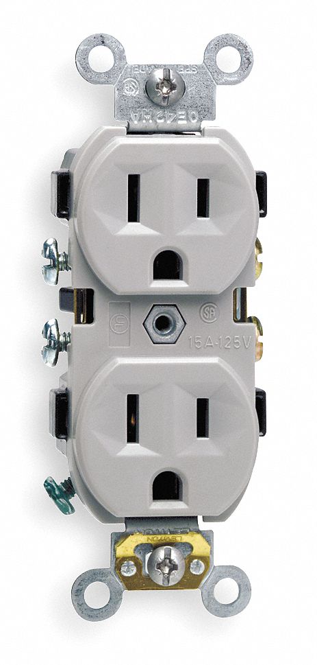 15, Commercial, Receptacle, Gray, No Tamper Resistant - Grainger
