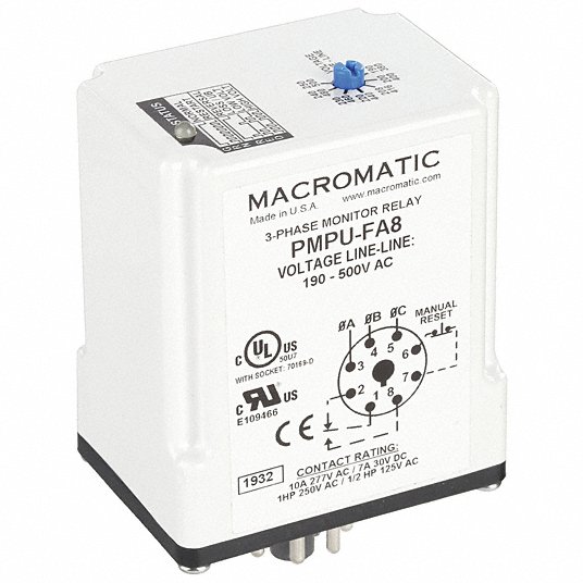 MACROMATIC, Socket Mounted, 10 A Current Rating, Phase Monitor Relay ... MACROMATIC, Socket Mounted, 10 A Current Rating, Phase Monitor Relay ...