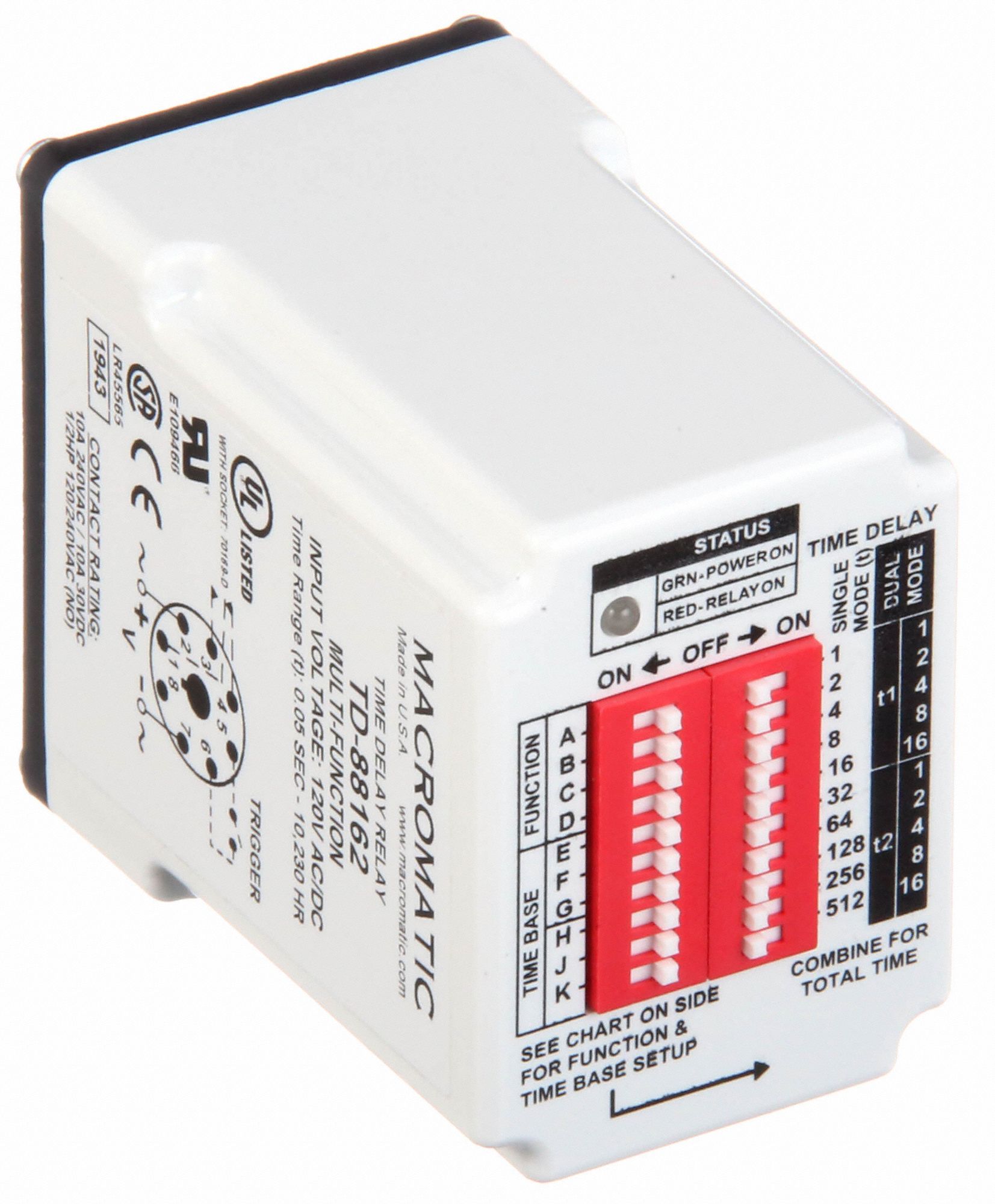 Macromatic Multi Function Timing Relay 120v Ac Dc 10a 240v 8 Pins Spdt 6mpp3 Td 88162
