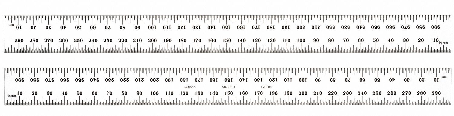STARRETT Steel Rule, 35 Grad, 300 L x 25.4mm, Chrome - 6NAX8|C635-300 ...