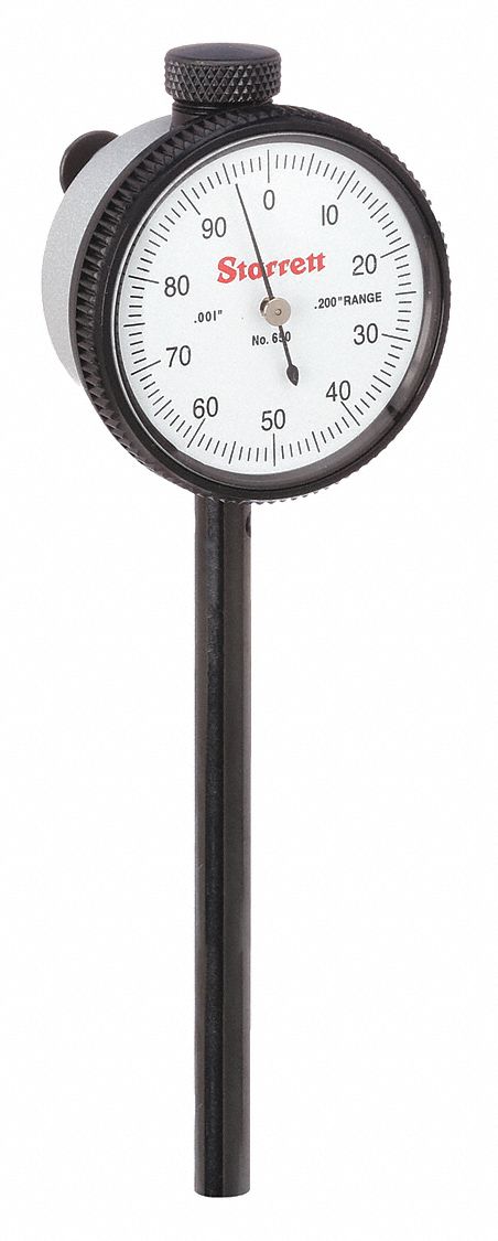 STARRETT BACK PLUNGER DIAL INDICATOR, .1 IN RANGE, CONTINUOUS READING, 0-100 DIAL READING, AGD 2 ...
