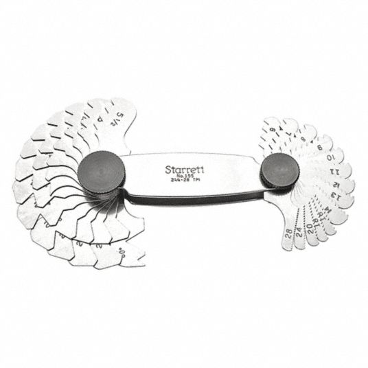 STARRETT Thread Pitch Gauge Set: Metric, 27 Leaves, 2 1/4 to 28 TPI ...