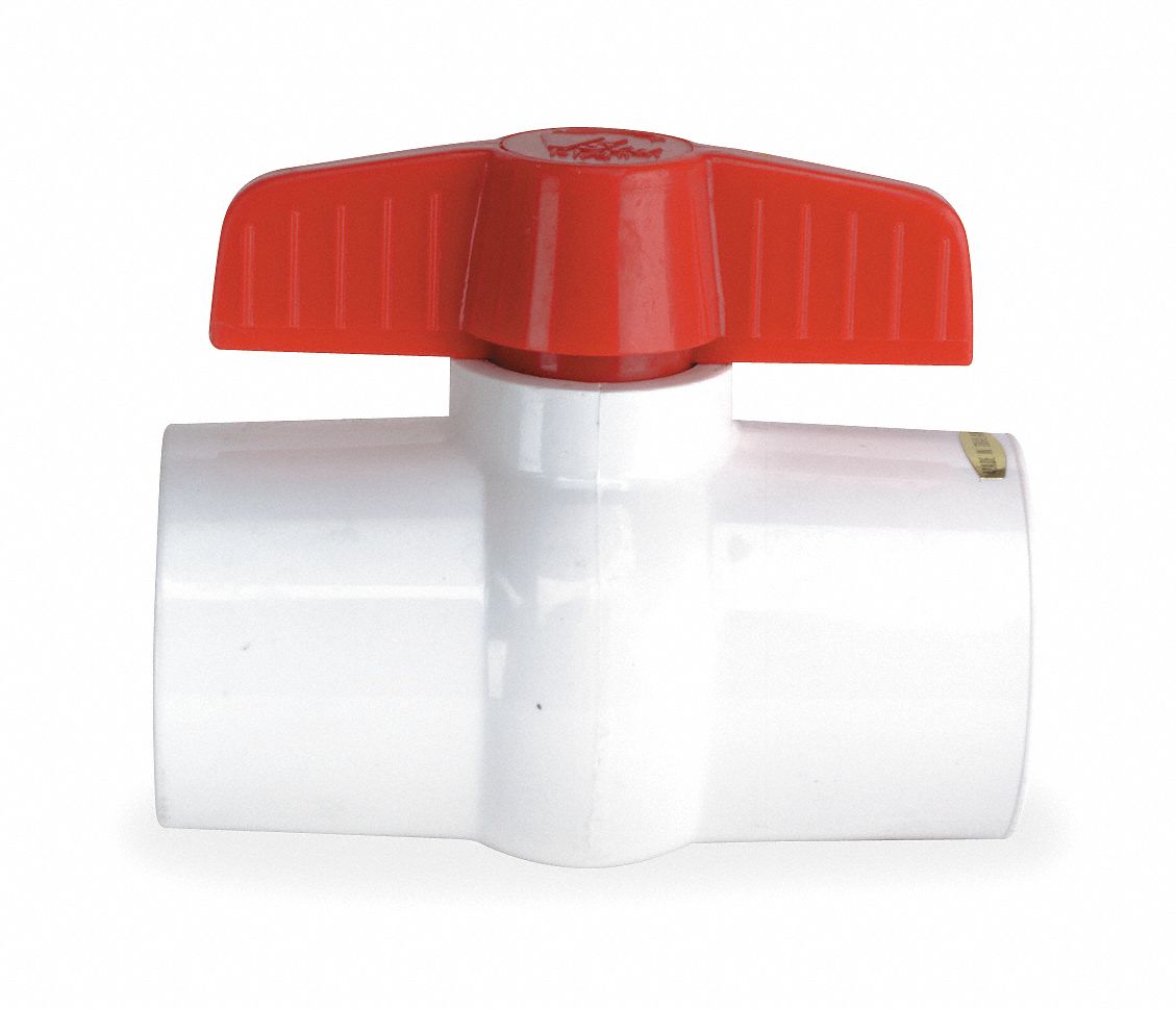 Ball Valve, PVC, Inline, 1-Piece, Pipe Size 1 1/2 in, Connection Type ...