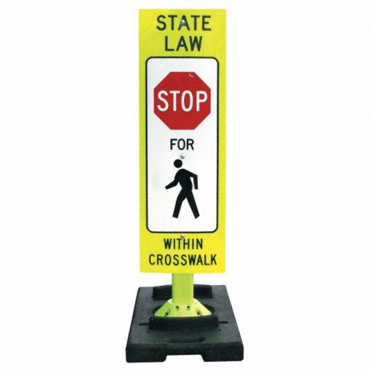 DAVIDSON Sign and Portable Base, Sign Legend Stop For Pedestrian, MUTCD ...