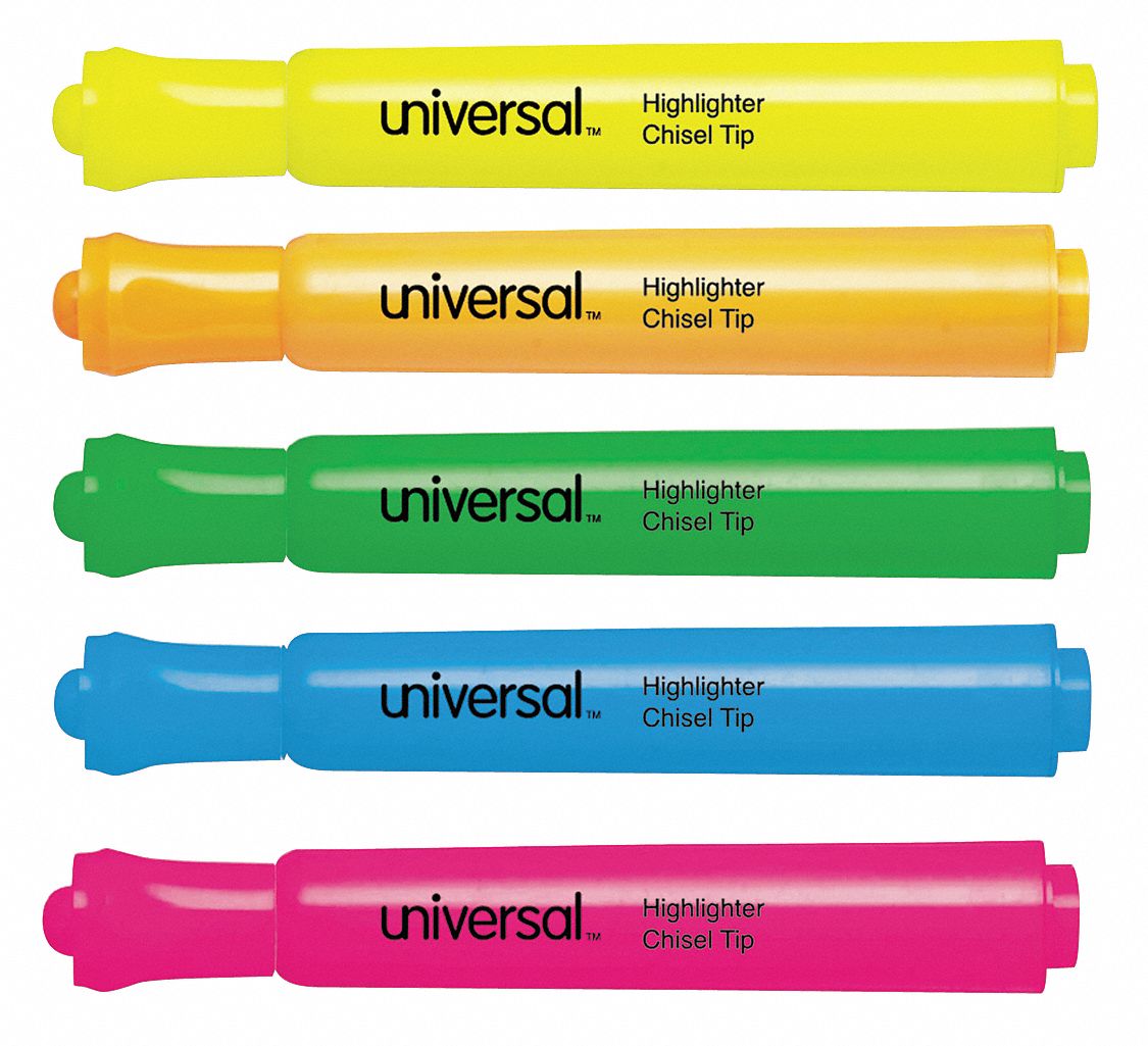 UNIVERSAL, Blue/Green/Orange/Pink/Yellow, Assorted, Highlighter Set ...