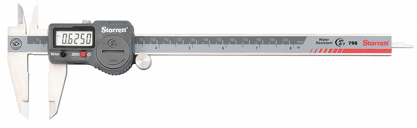 STARRETT 4-Way Digital Caliper: 0 in to 8 in/0 to 200 mm Range, IP67, ± ...