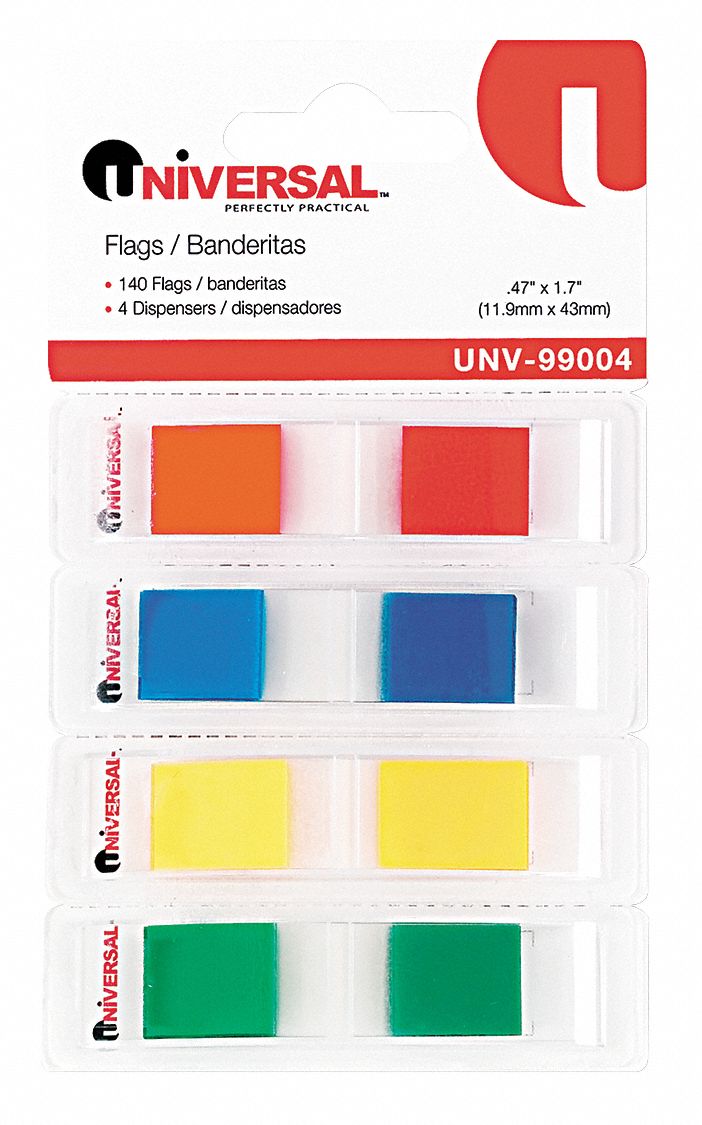 UNIVERSAL ONE, Blue/Green/Red/Yellow, 35 Sheets per Pad, Sticky Flags ...