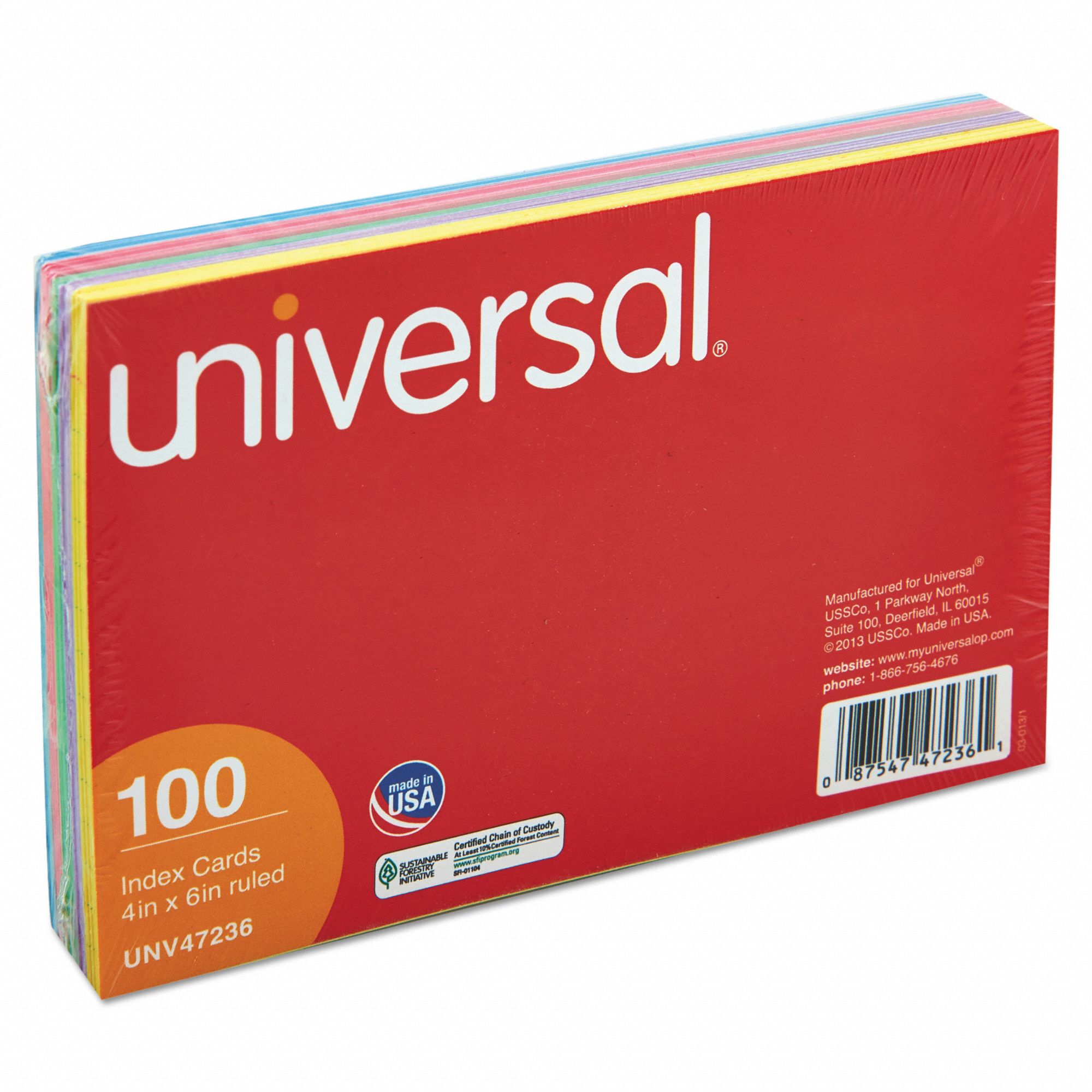 UNIVERSAL Index Cards: Ruled, 4 in x 6 in Card Size, Assorted, 100 PK ...