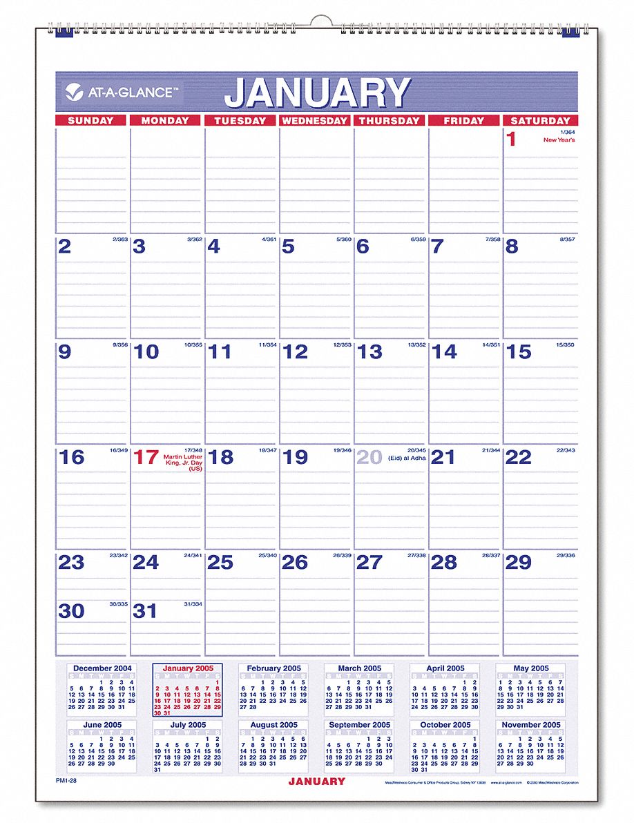 AT A GLANCE White Wirebound Monthly Wall Calendar 6RMP5 AAGPM128