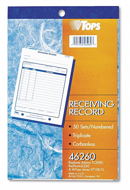 TOPS, 5 1/2 in Wd, 7 7/8 in Lg, Receiving Record Book - 6RNJ2|TOP46260 ...