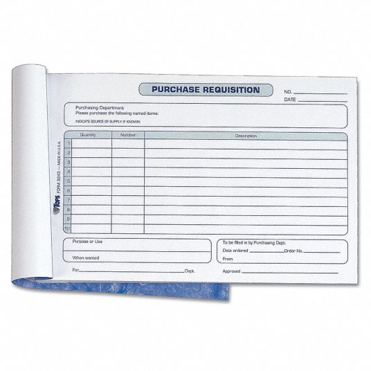 TOPS Purchase Requisition Pad: 8 1/2 in Lg, 5 1/2 in Wd, 100 Sheets, 2 ...