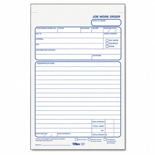 Job Work Order Pad, Number of Sheets 50, Number of Duplicates 2-Part ...