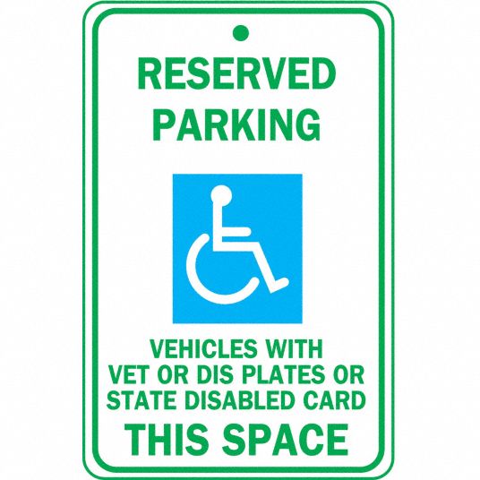 Handicap Parking Sign, Rectangle, Aluminum - Grainger