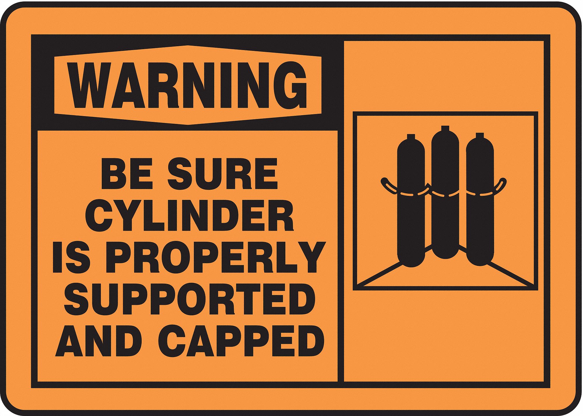 Warning Sign, Be Sure Cylinder Is Properly Supported And Capped, Header ...