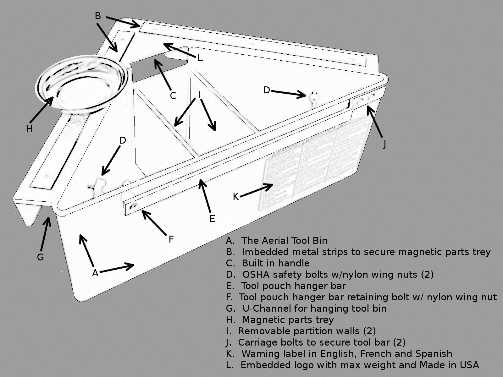 AERIAL TOOL BIN Tool Organizer: Orange, 21 in Overall Wd, 19 1/4 in ...
