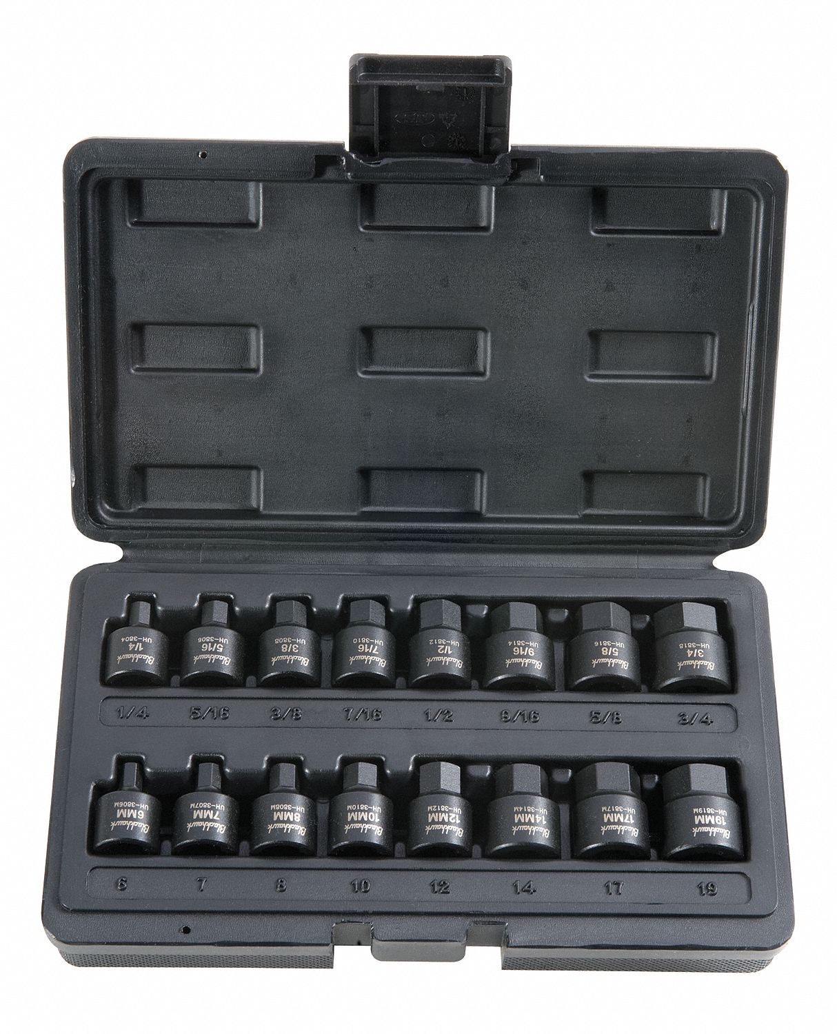 Impact Socket Set, Black Oxide, 3/8 in, Impact Rated No - Grainger