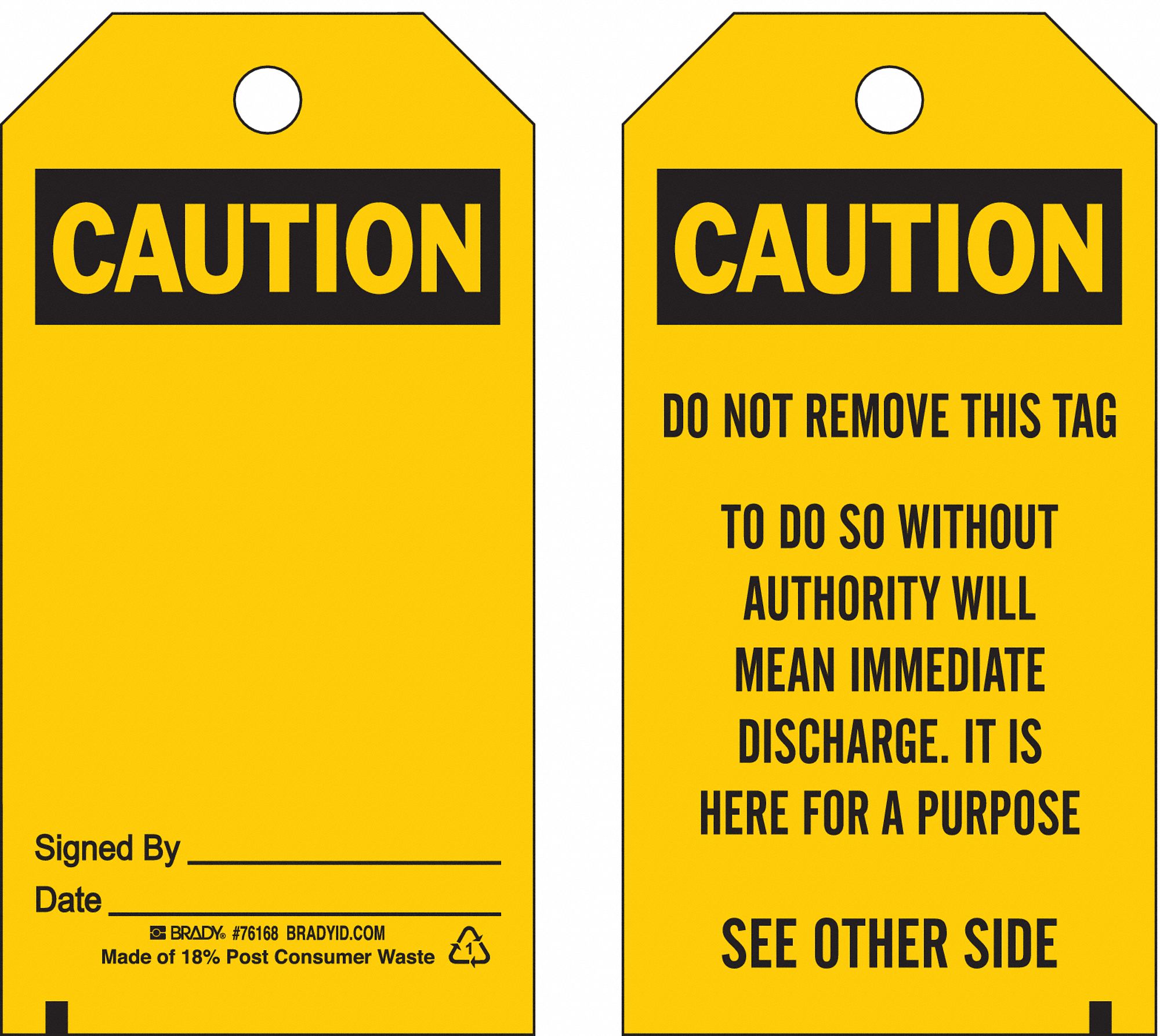 BRADY, Caution, Do Not Remove Tag, Tags - 6U879|76168 - Grainger