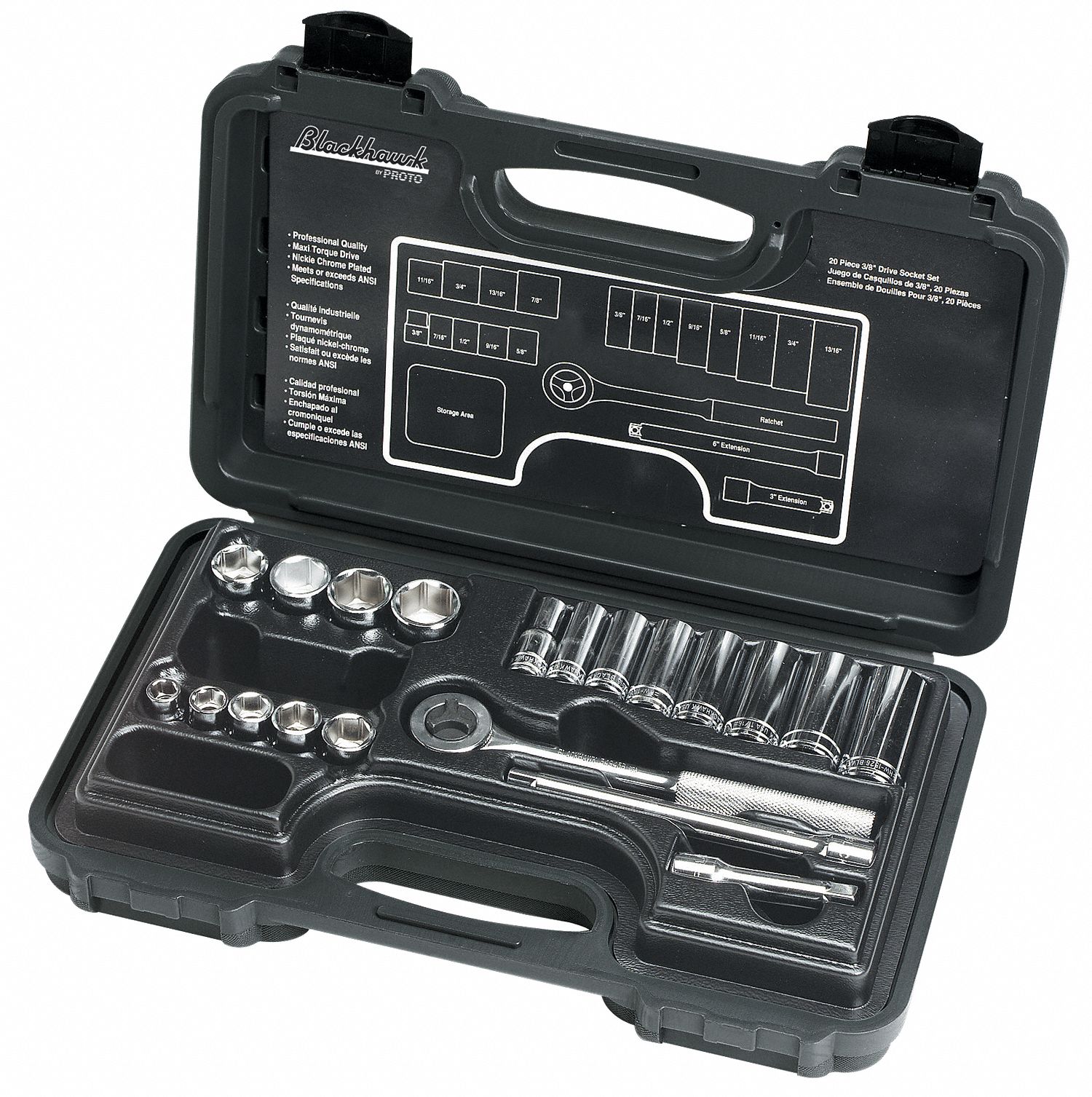 Blackhawk By Proto 3 8 Chrome Socket Set Number Of Pieces 20 6uan8
