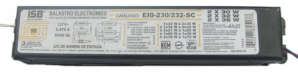 ISB SOLA BASIC Balastro Electrónico T12, Voltaje del Balastro de 127 ...