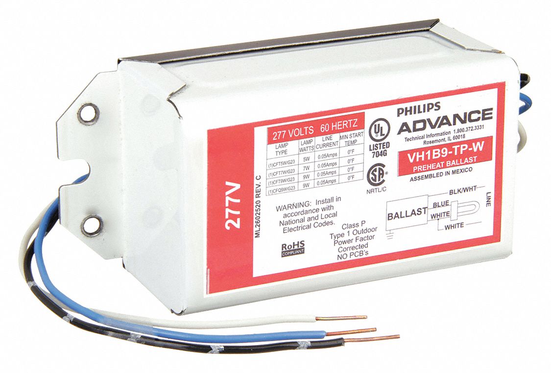ADVANCE, Compact Fluorescent, 277V AC, CFL Ballast - 6V985|VH-1B9-TP-W ...