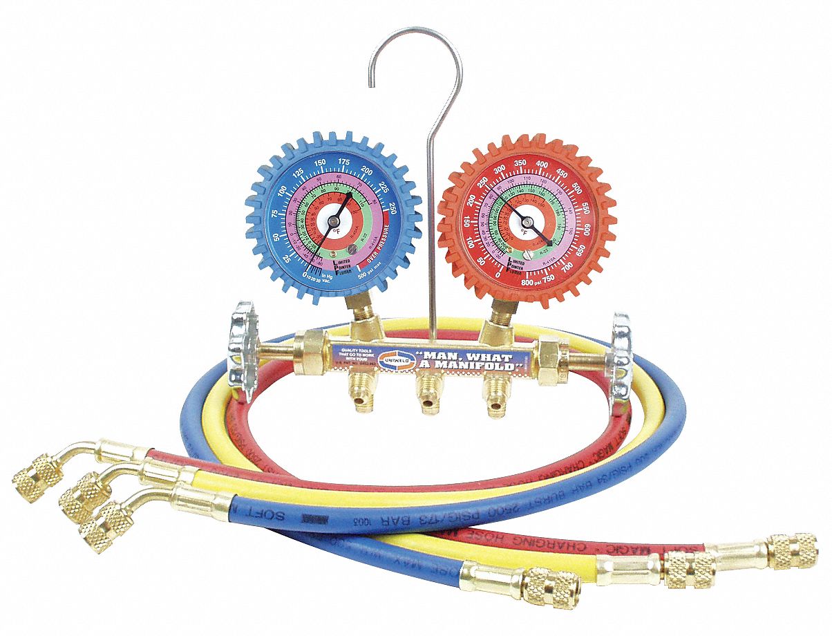 UNIWELD, 2 Valves, 3 Hoses, Manifold Gauge Set - 6VKF9|QS4L5HA - Grainger