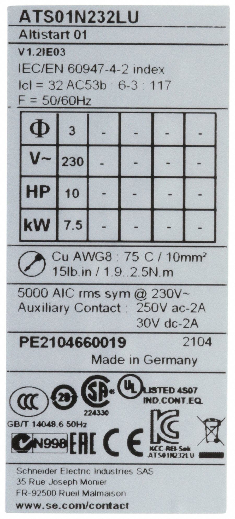 SCHNEIDER ELECTRIC Soft Start: 460 to 480V AC, 32 A Output Current ...