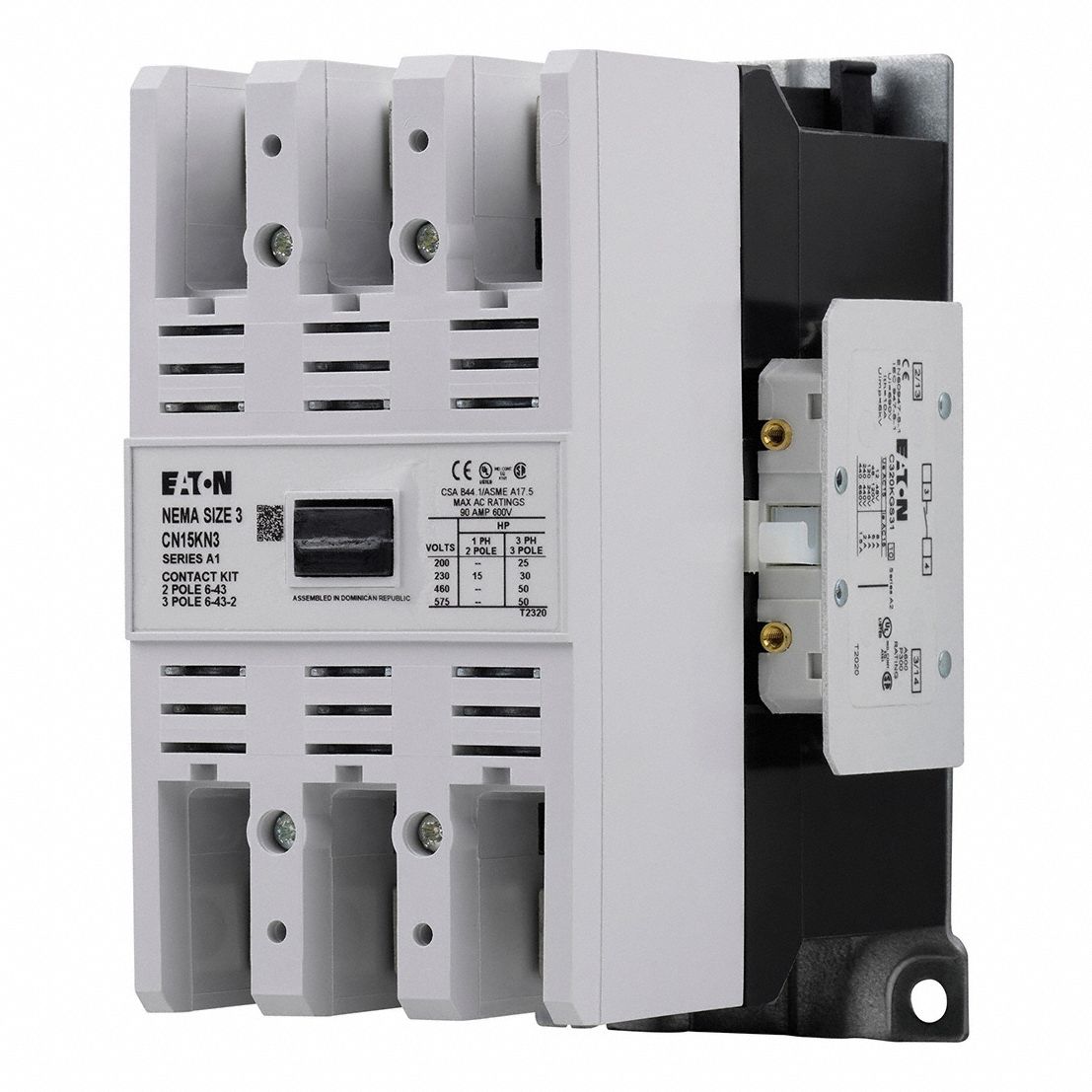 EATON, Non-Reversing, 3 Poles, NEMA Magnetic Contactor - 6VMK2|CN15KN3A ...