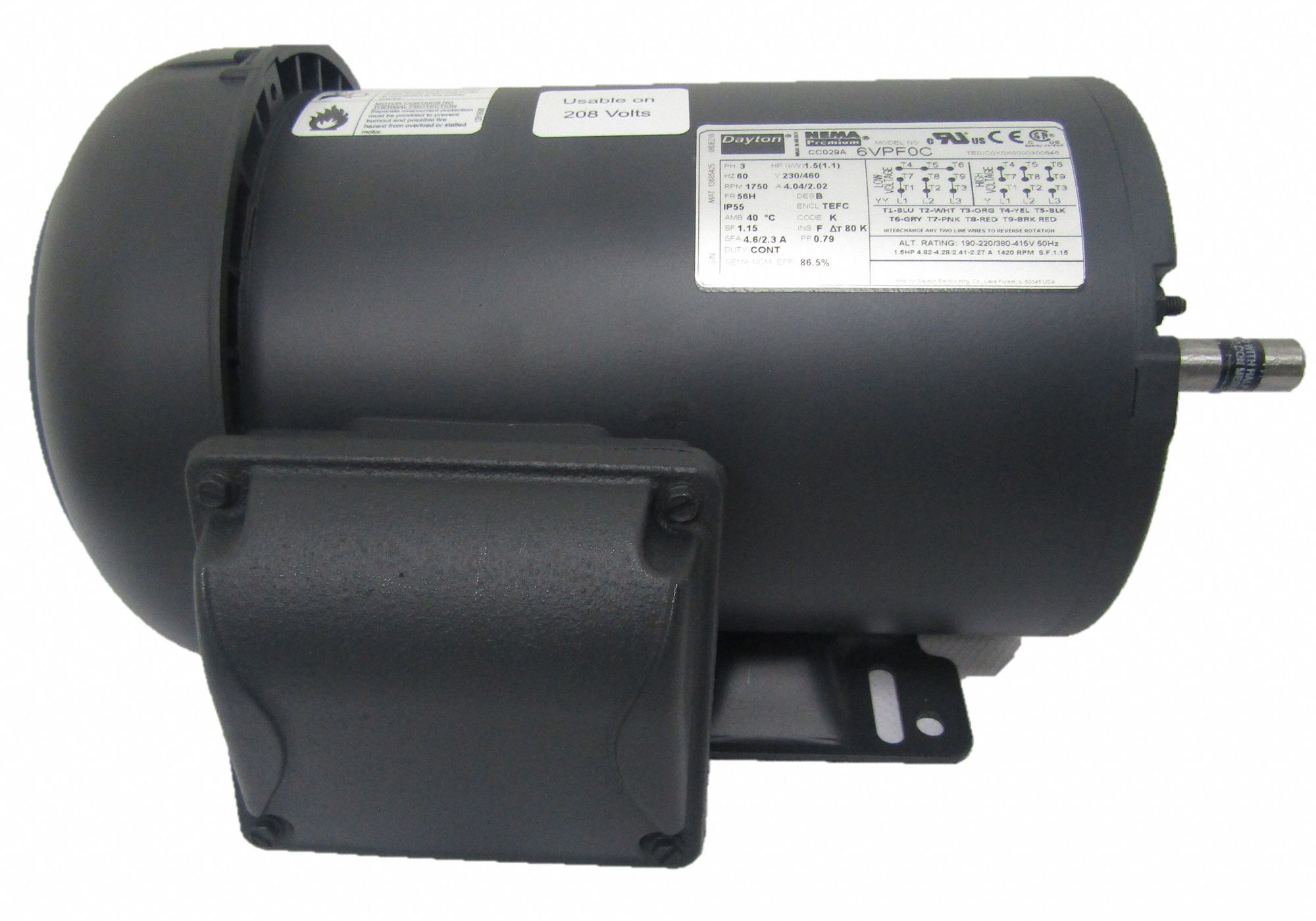 DAYTON General Purpose Motor: Totally Enclosed Fan-Cooled, Rigid Base ...