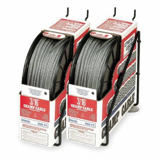 Cable, Galvanized steel, 7 x 19, 3/16 in Cable Size, 3/16 in Outside ...