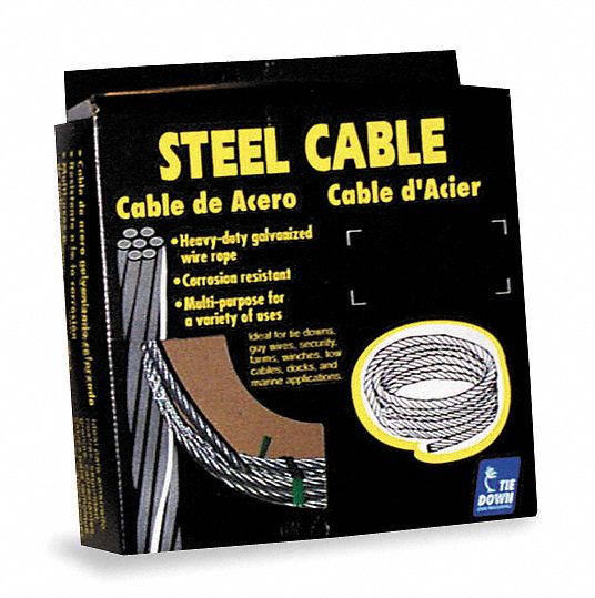 Cable, Galvanized steel, 7 x 19, 1/4 in Cable Size, 1/4 in Outside Dia ...
